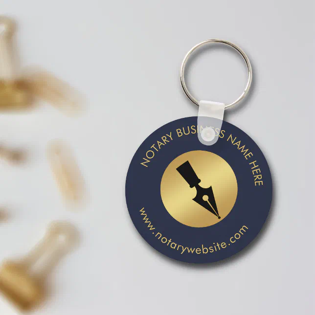 Navy Blue & Gold Promotional Notary Logo Branded Keychain | Zazzle