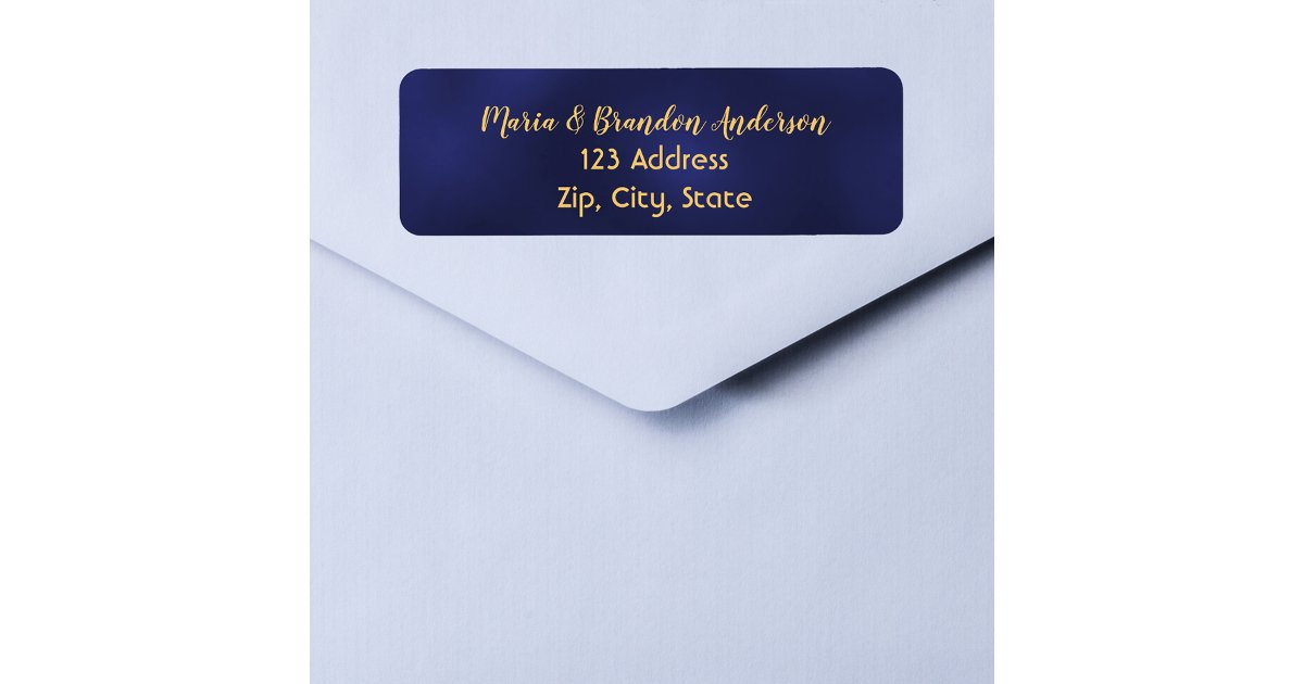 Navy blue gold return address label | Zazzle