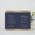 Navy Blue Gold Rose Vintage Folded Wedding Program | Zazzle