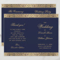 Navy Blue Gold Rose Vintage Folded Wedding Program | Zazzle