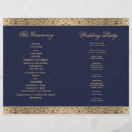 Navy Blue Gold Rose Vintage Folded Wedding Program | Zazzle