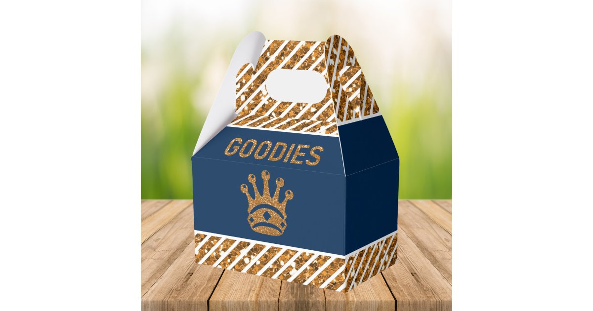 Navy Blue Gold Royal Prince Crown Birthday Party Favor Boxes | Zazzle