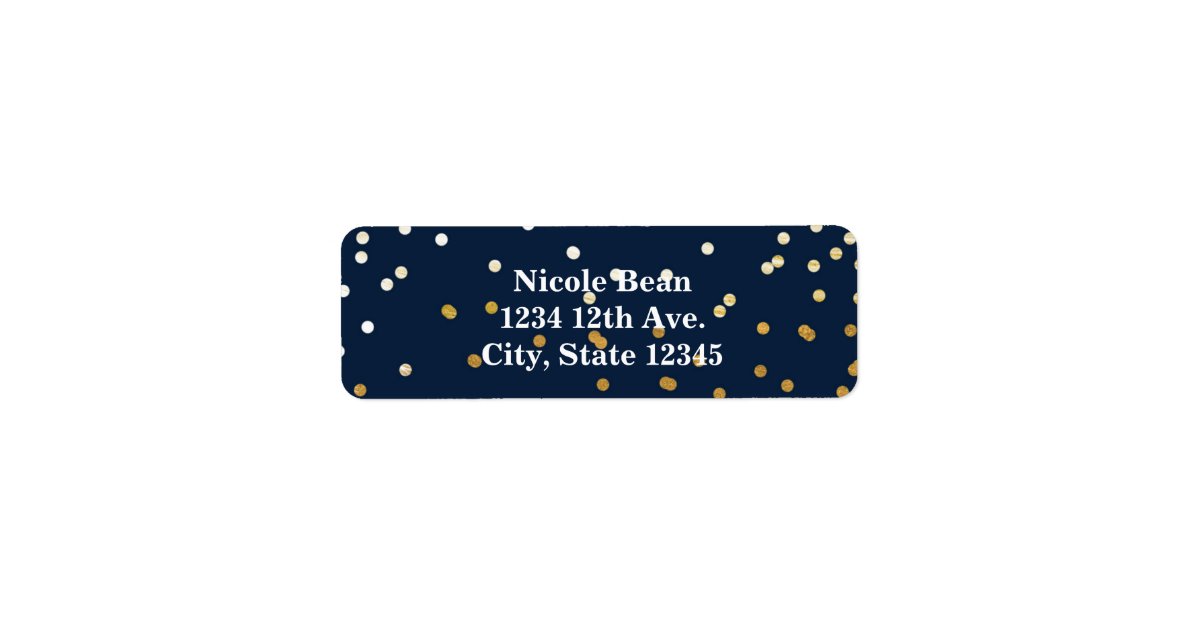 Navy Blue & Gold Shiny Confetti Dots Chic Modern Label | Zazzle