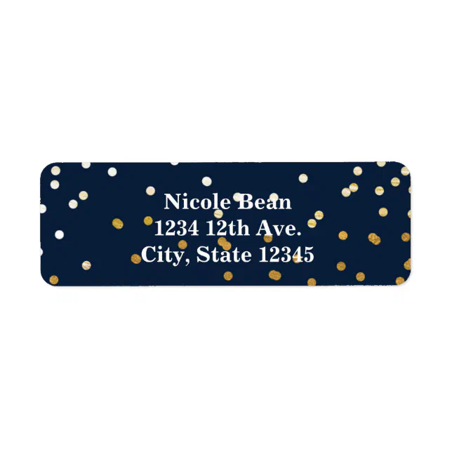 Navy Blue & Gold Shiny Confetti Dots Chic Modern Label | Zazzle