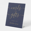 Navy Blue Gold Signature Script Cards And Gifts Pedestal Sign | Zazzle