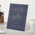 Navy Blue Gold Signature Script Cards And Gifts Pedestal Sign | Zazzle