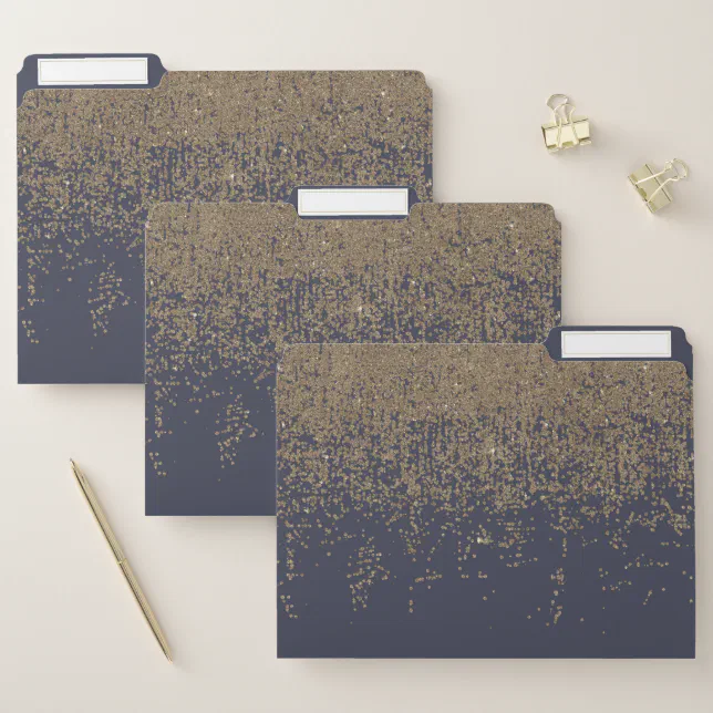 Navy Blue Gold Sparkly Glitter Ombre File Folder | Zazzle