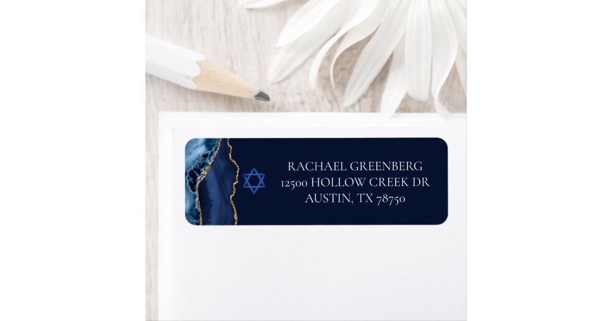 Navy Blue Gold Star of David Jewish Return Address Label | Zazzle