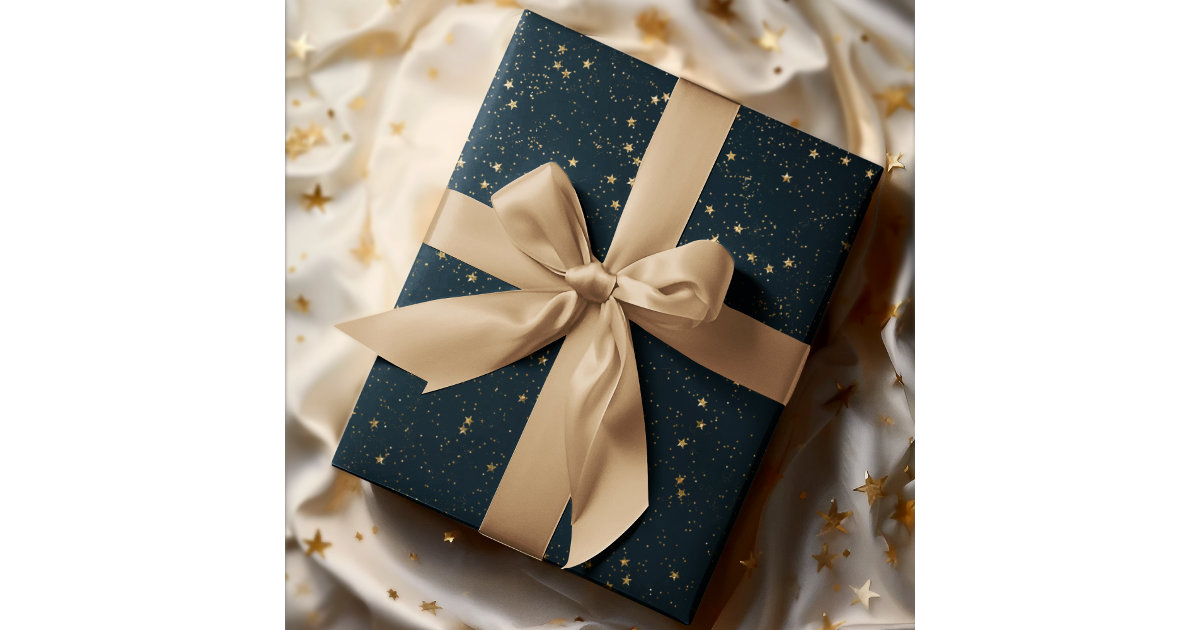 Navy Blue & Gold Stars | Christmas Wrapping Paper | Zazzle