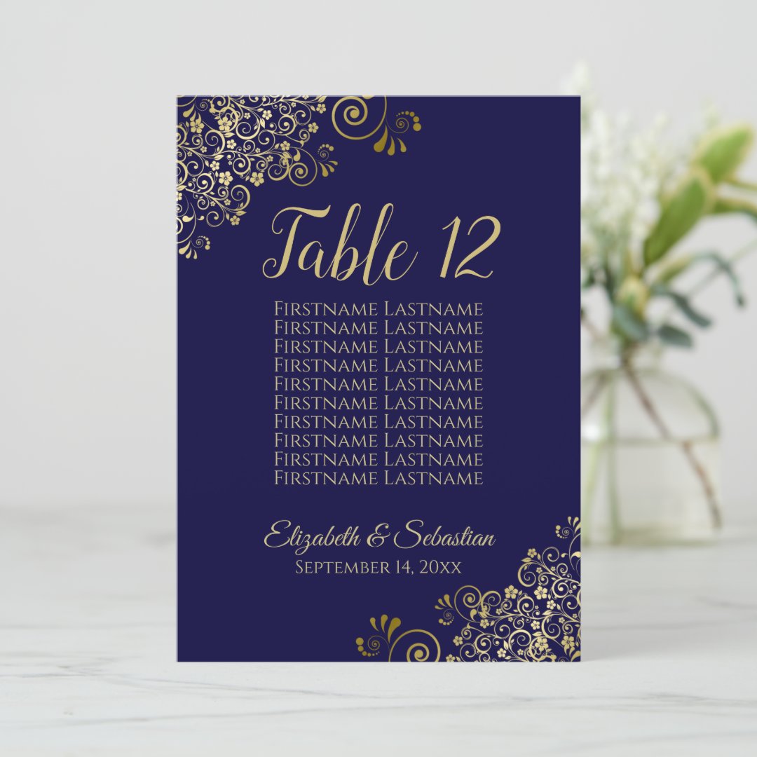 Navy Blue & Gold Table Number Seating Chart Large | Zazzle
