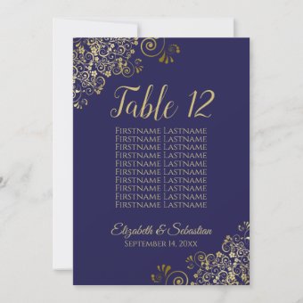 Navy Blue & Gold Table Number Seating Chart Large | Zazzle