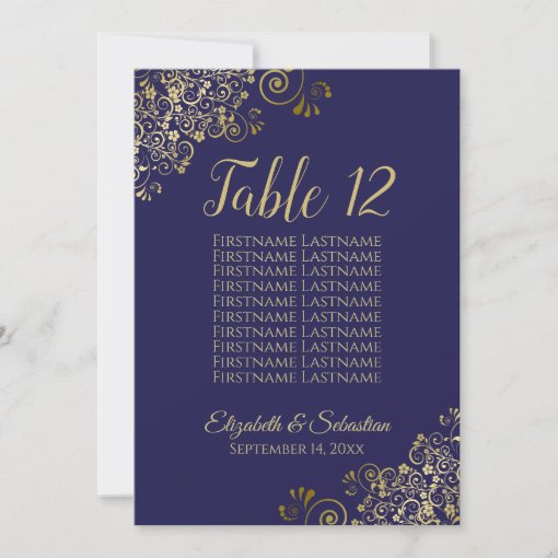 Navy Blue & Gold Table Number Seating Chart Large | Zazzle