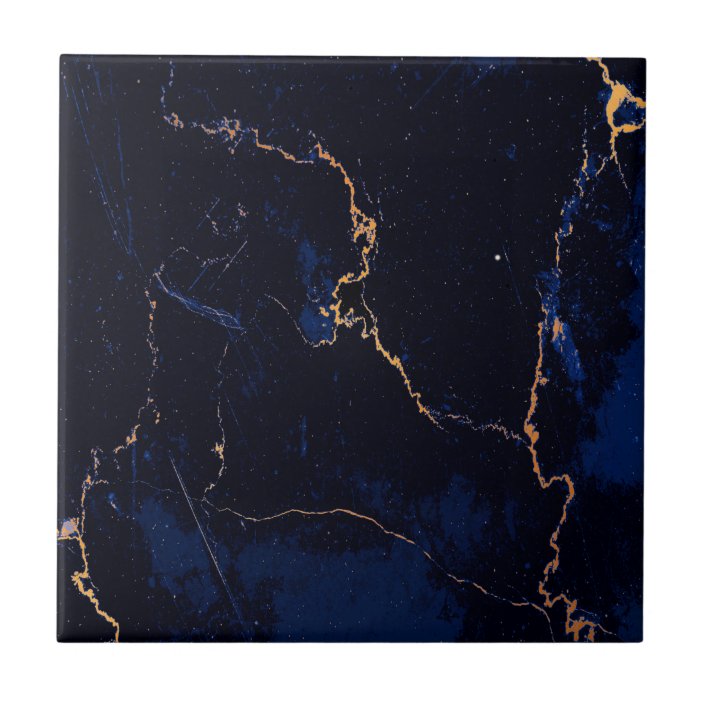 Navy Blue Golden Marble Ceramic Tile | Zazzle.com