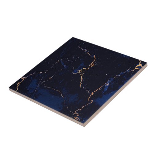 Navy Blue Golden Marble Ceramic Tile | Zazzle