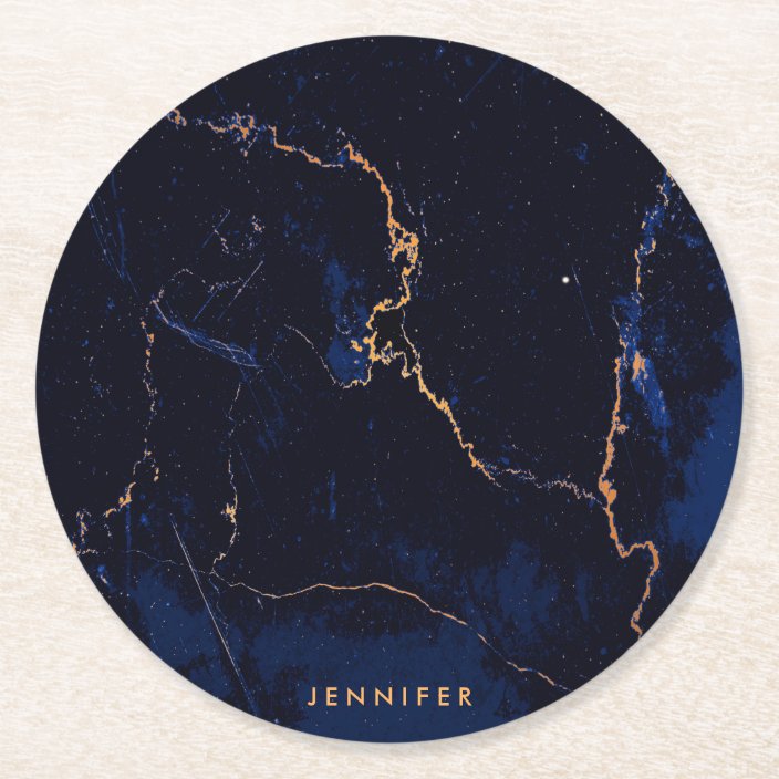 Navy Blue Golden Marble Round Paper Coaster | Zazzle.com