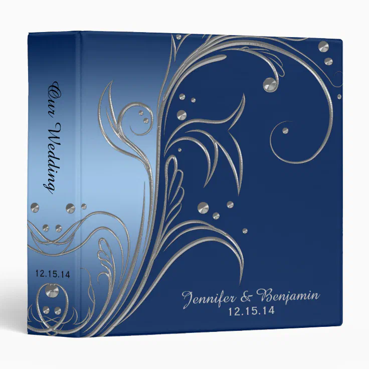 Navy Blue Gradient Ombre Silver Scrolls Album 3 Ring Binder | Zazzle