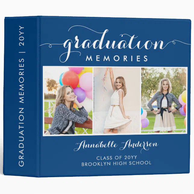 Navy Blue Graduate Girly Script Photo Graduation 3 Ring Binder | Zazzle