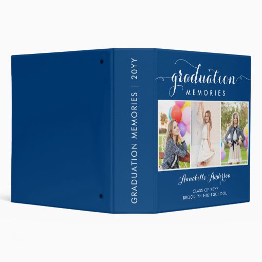 Navy Blue Graduate Girly Script Photo Graduation 3 Ring Binder | Zazzle