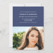 Navy blue graduate script 4 photos graduation invitation | Zazzle