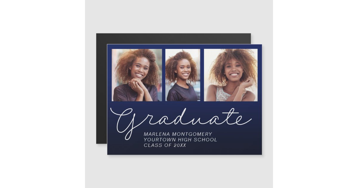Navy Blue Graduation 3 Photo Announcement | Zazzle