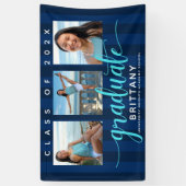 Navy blue graduation 3 photo modern glitter script banner | Zazzle