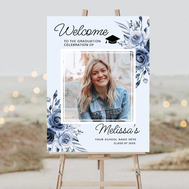 Navy Blue Graduation Party Photo Welcome Foam Board | Zazzle