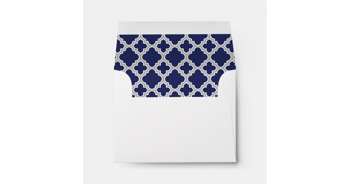 Navy Blue Gray Quatrefoil Pattern Lined Envelope | Zazzle