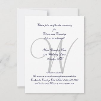 Navy Blue Gray Wedding Reception Card | Zazzle