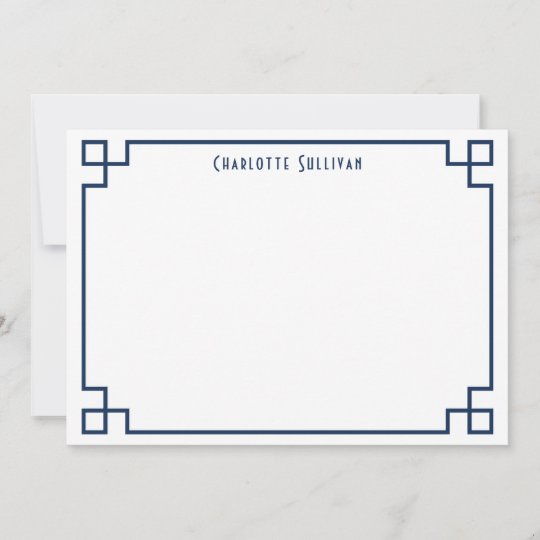 Navy Blue Greek Key Border Personalized Stationery Note Card | Zazzle.com
