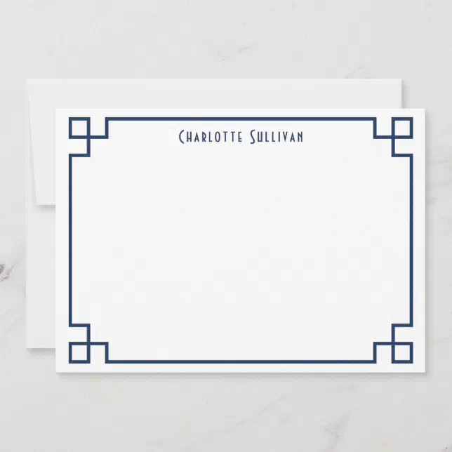 Navy Blue Greek Key Border Personalized Stationery Note Card | Zazzle