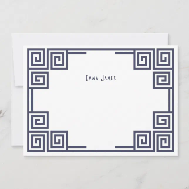 Navy Blue Greek Key Border Personalized Stationery Note Card | Zazzle