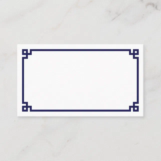 Navy Blue Greek Key Border Wedding Place Card | Zazzle