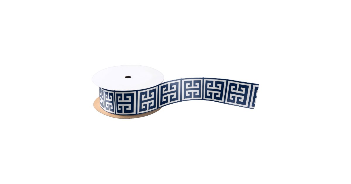 Navy Blue Greek Key Pattern Satin Ribbon | Zazzle