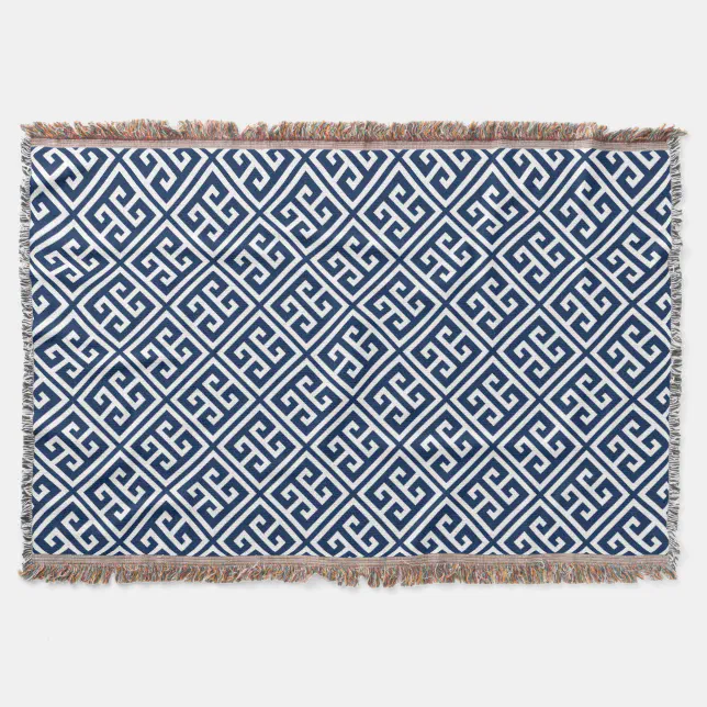 Navy Blue Greek Key Pattern Throw Blanket | Zazzle