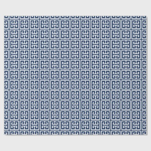 Navy Blue Greek Key Pattern Wrapping Paper | Zazzle