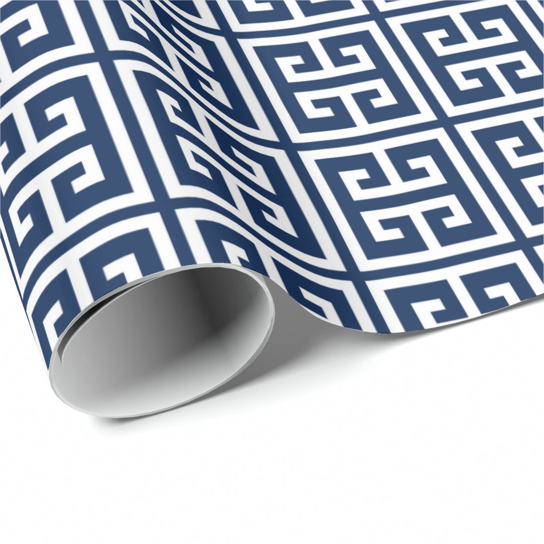 Navy Blue Greek Key Pattern Wrapping Paper | Zazzle