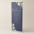 Navy Blue Greenery Foliage Wedding Welcome Retractable Banner | Zazzle