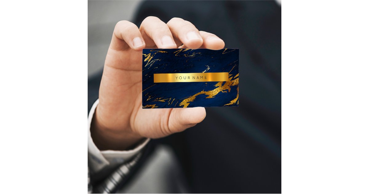 Navy Blue Grungy Gold Marble Vip Business Card | Zazzle