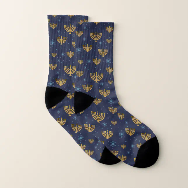 Navy Blue Hanukkah Menorah Star of David Pattern Socks | Zazzle