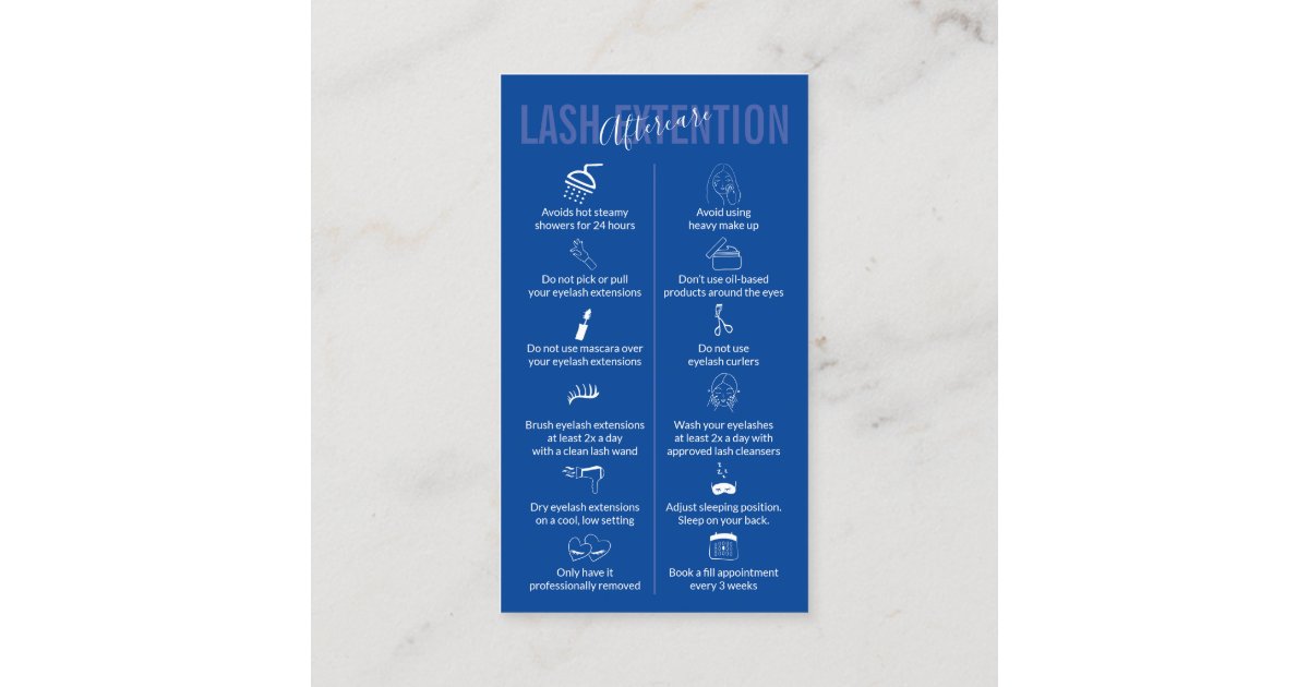 Navy Blue Icon Makeup Lash Extension Aftercare Business Card | Zazzle
