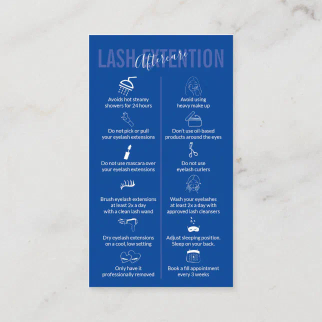 Navy Blue Icon Makeup Lash Extension Aftercare Business Card | Zazzle