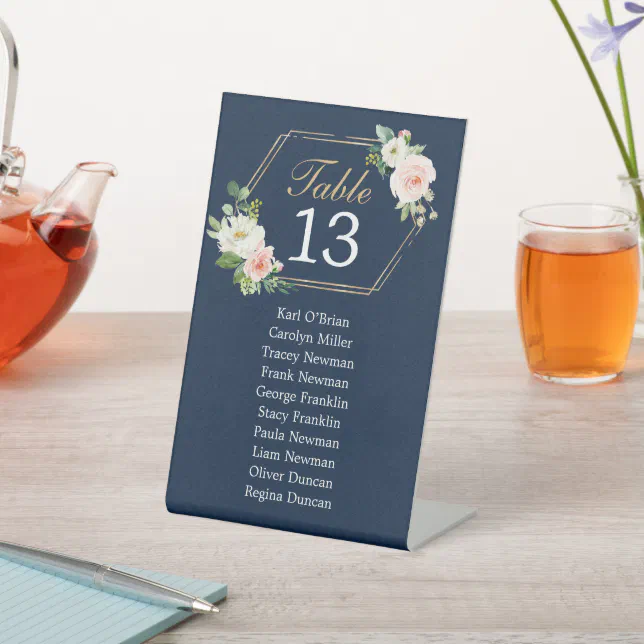 Navy Blue Individual Seating Chart Table Numbers Pedestal Sign | Zazzle