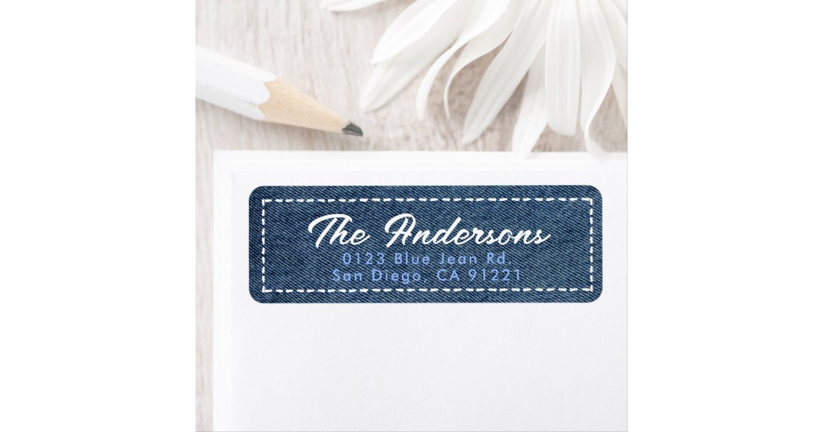 Navy Blue Jean Minimal Return Address Label | Zazzle