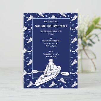 Navy Blue Kayak Pattern Kayaking Themed Party Invitation | Zazzle