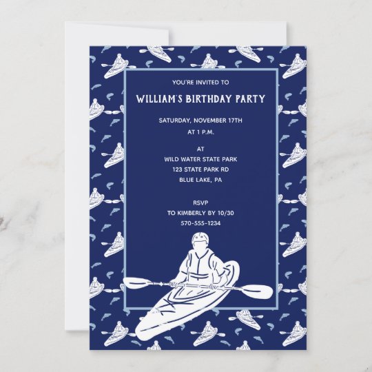 Navy Blue Kayak Pattern Kayaking Themed Party Invitation | Zazzle.com