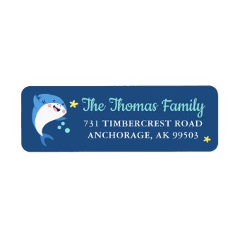 Navy Blue Kids Shark Under The Sea Return Address Label | Zazzle