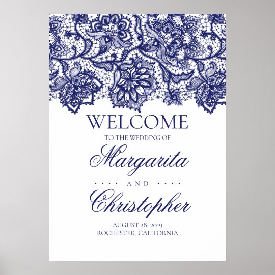 Navy Blue Lace Wedding Welcome Sign | Zazzle.com