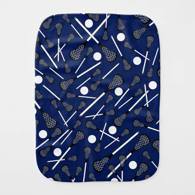Navy blue lacrosse sticks baby burp cloth | Zazzle