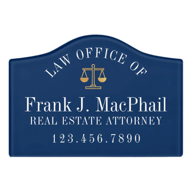 Navy Blue Law Office Name and Title Wall or Door Sign | Zazzle