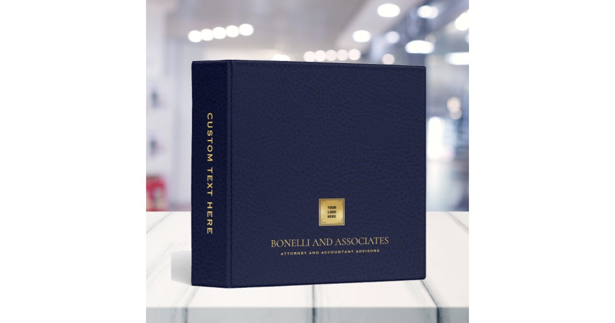 Navy Blue Leather Professional LOGO PRESENTATION 3 Ring Binder | Zazzle